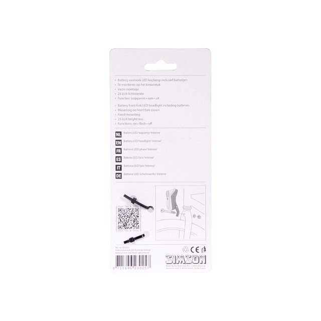 Simson Batterij Voorvork LED koplamp 'Intense', 25 LUX - Simson